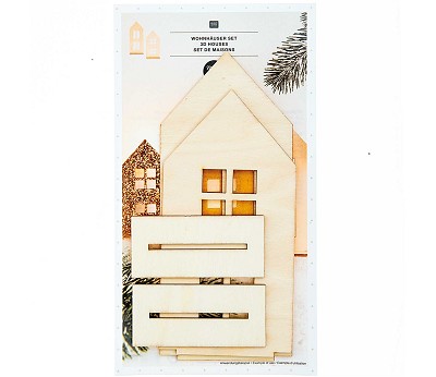 Hus med 3D-effekt, 2 stk, julepynt