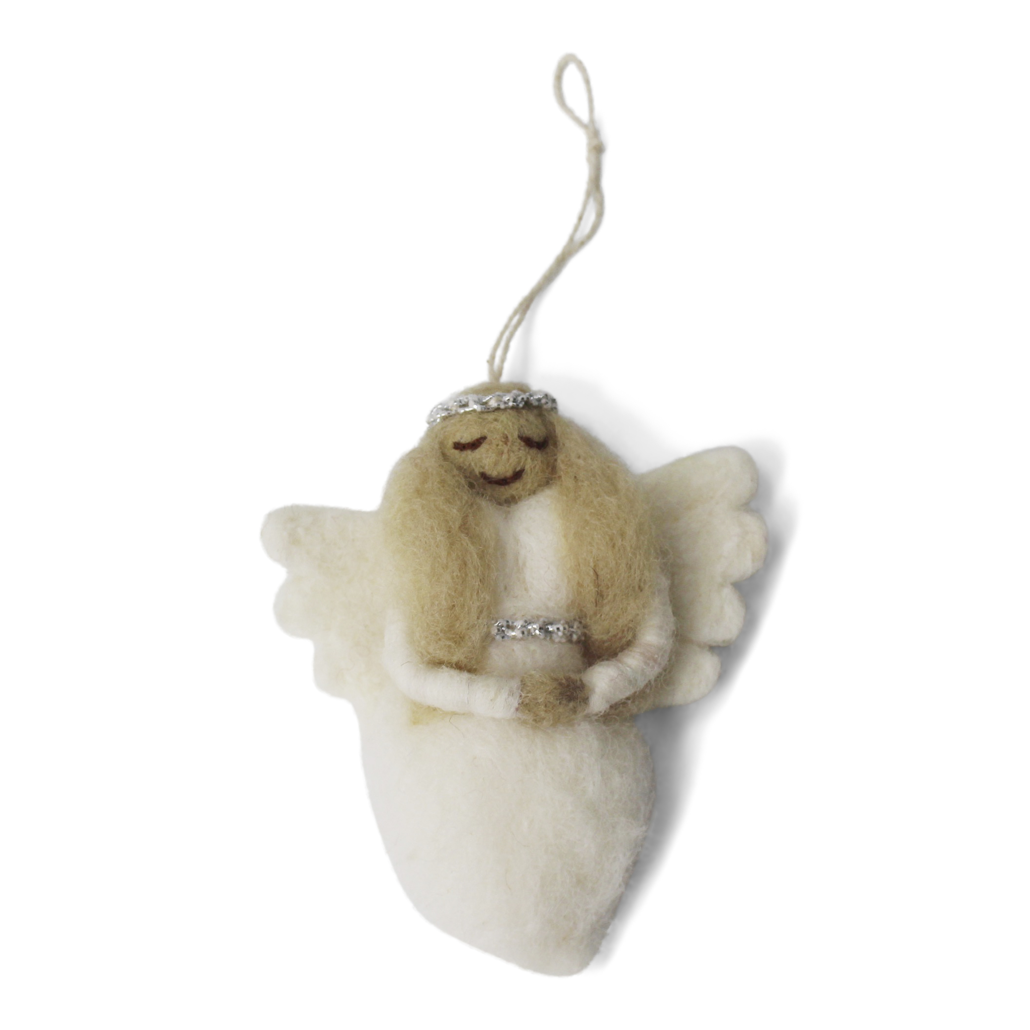 Engel med glorie, julepynt i tovet ull